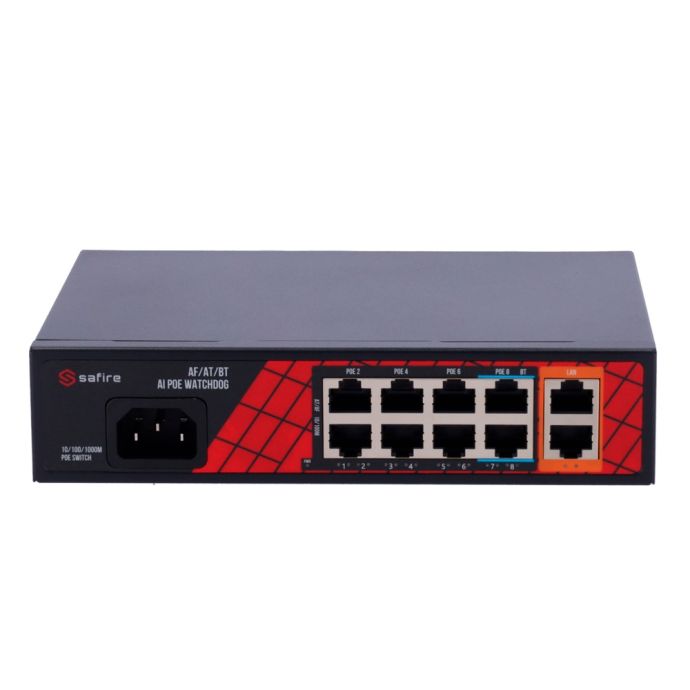 Safire 8-Port 10/100Mbps Hybrid Switch with PoE (6 PoE+ and 2 HIPoE ...
